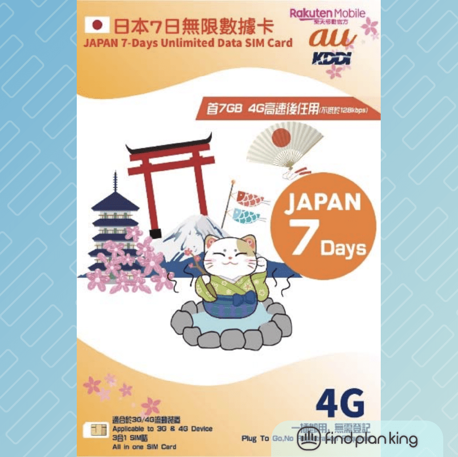 日本 3HK RAKUTEN+KDDI 7日 7GB+其後無限上網卡 雙重網絡 | 旅遊數據卡 | 求Plan王網店